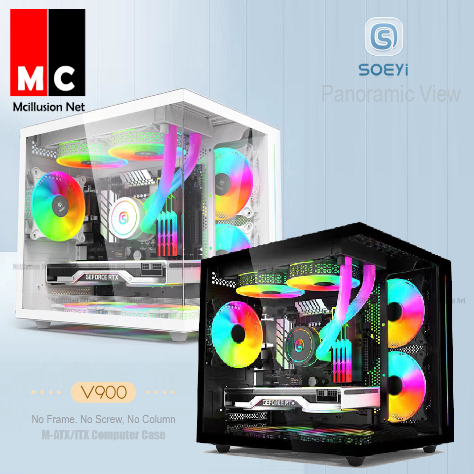 Soeyi Panoramic View M-ATX/ITX Gaming Desktop Casing Computer Fish Tank ...