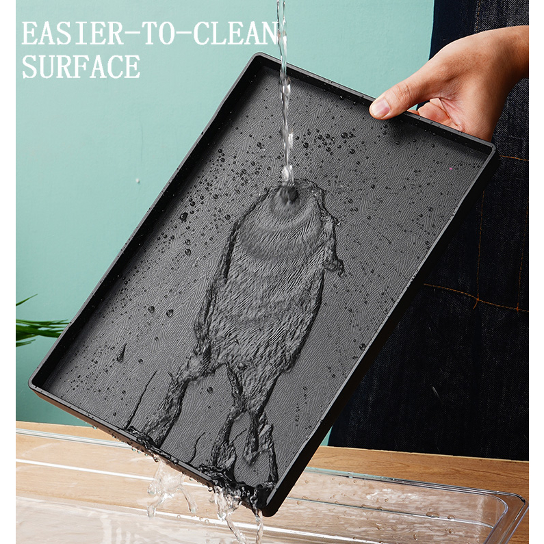 BLACK Melamine Tray Wood Grain Texture Hotel Serving Food Drink Meal ...