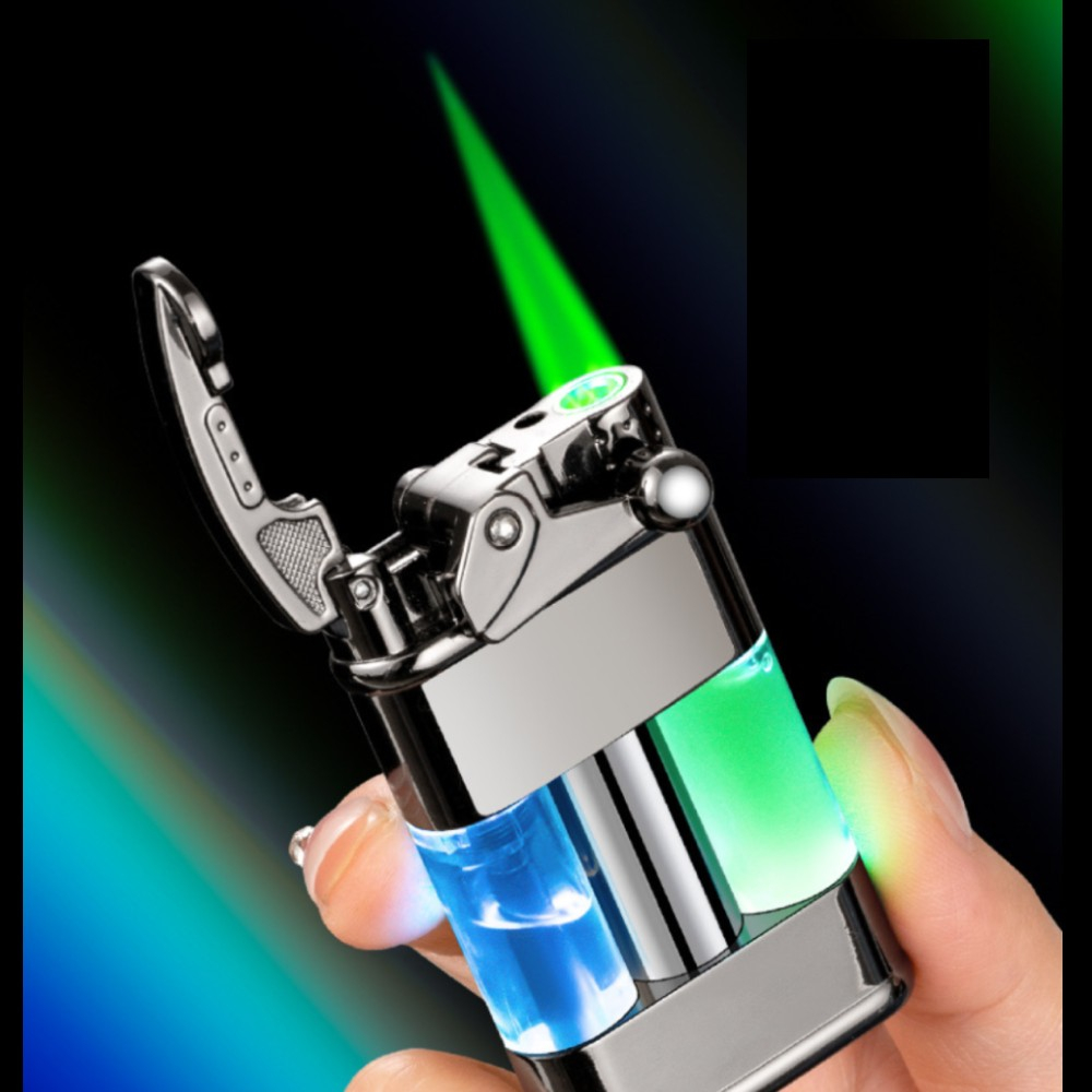 Swing Arm Luminous Quicksand Window See thru LED Butane Gas Green Flame ...