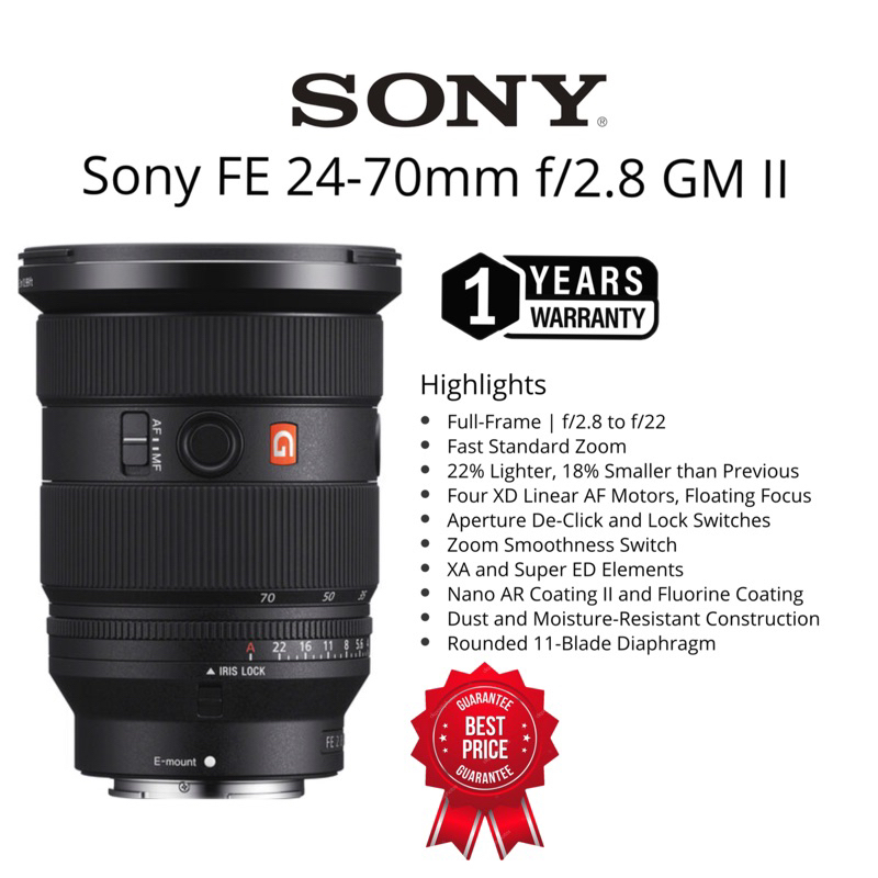 (SONY MALAYSIA SET)SONY 24-70mm F/2.8 GM II Sony E-Mount/Full Frame Format 24-70mm GM II Lens 24 ...