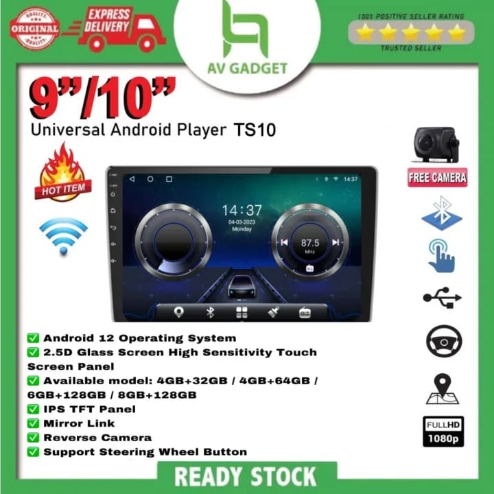 [Free Reverse Camera] Fultron 9"/ 10" TS10 Car Android Player IPS Plug ...