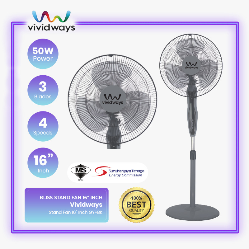 K2 VIVIDWAYS BLISS VW-16SF STAND FAN 16 INCH GRAY+BLACK COLOR SIRIM ...