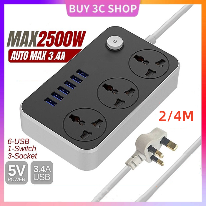 MALAYSIA PLUG 6 USB Port 3 Universal Power Strip Extension Plug Power ...