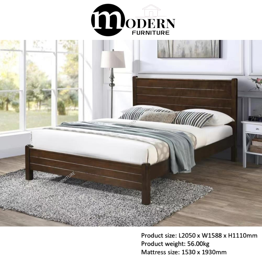 SOLID WOOD Queen Bed Frame / Katil - JS1015 (Colour: Walnut) - READY ...