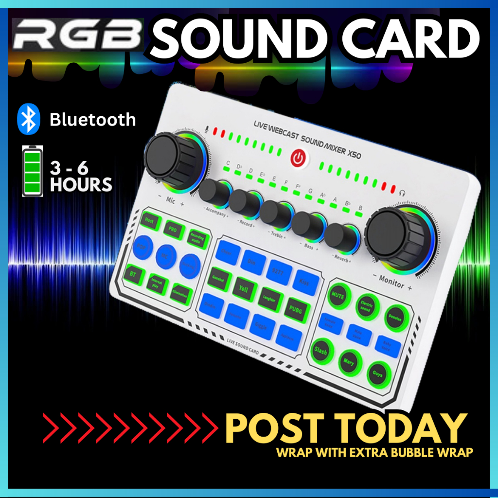 RGB LED Wireless Bluetooth-compatible External DJ Mixer Sound Card ...