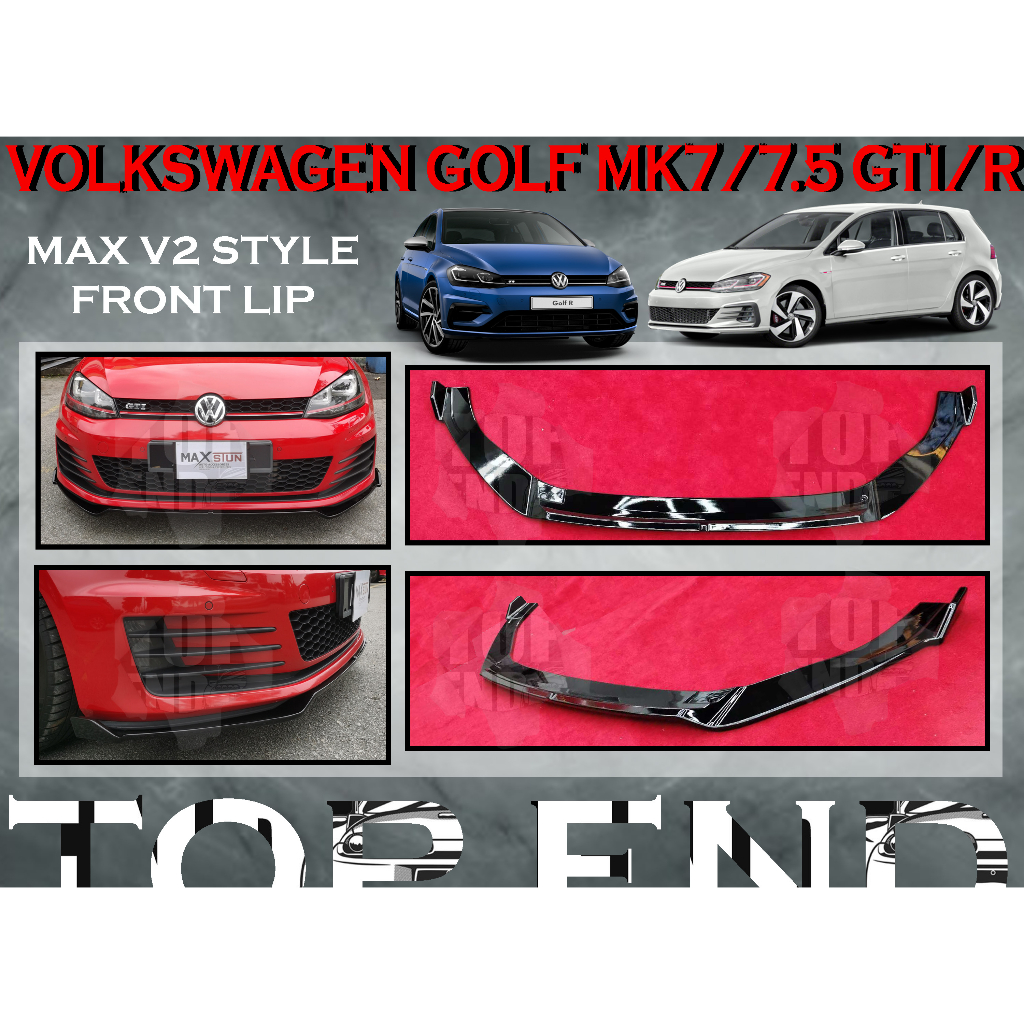 VOLKSWAGEN GOLF MK7 MK7.5 GTI R MAXTON V2 STYLE FRONT LIP LIP DEPAN ...