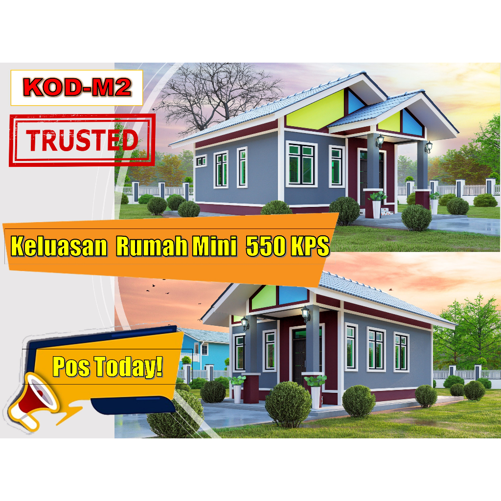 PELAN RUMAH MINI TERKINI -KOD-M2 (MERAH) (555 KPS-30',3" X 20') 2 BED ...