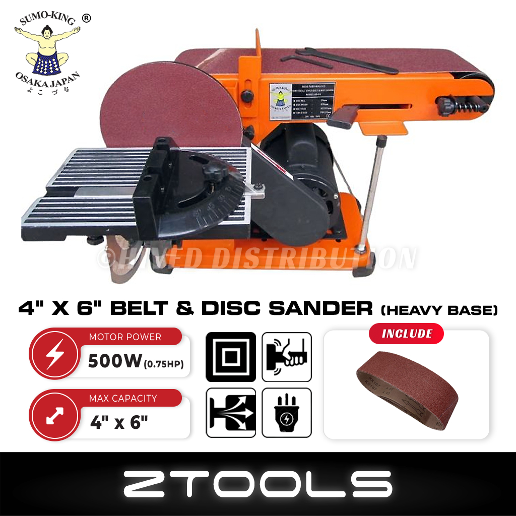 (ZTOOLS) SUMOKING 4" x 36" Belt & 6" Disc Sander | 0.75HP Abrasive Sanding Machine | Mesin Gosok ...