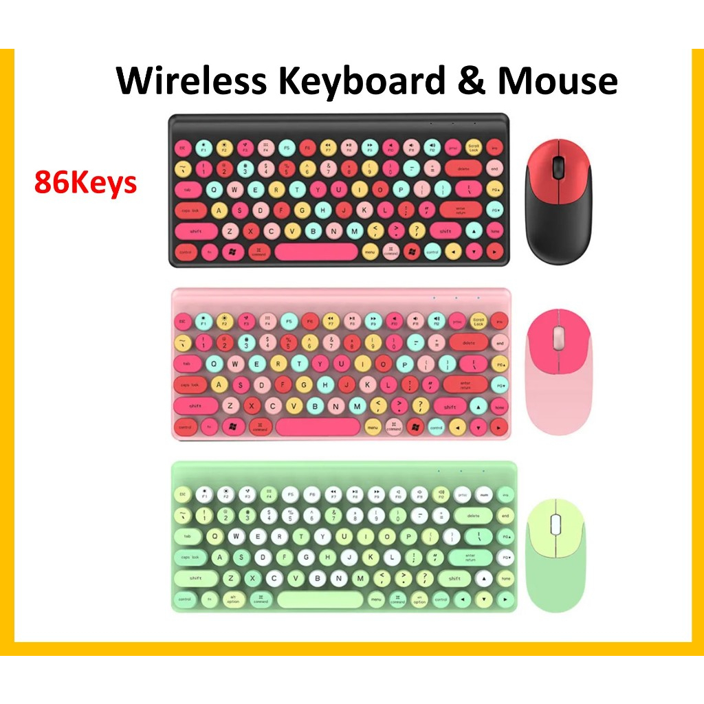 QW02 Wireless Set Keyboard and mouse Retro Punk Style Circle Colorful 86 Keys 2.4G USB Receiver ...