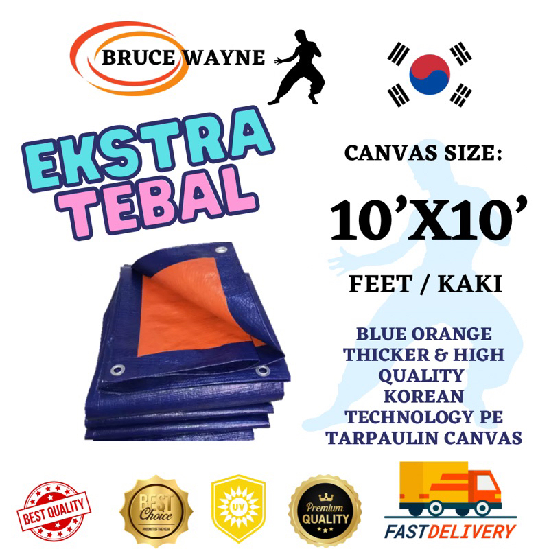 EKSTRA TEBAL10'X10' Blue Orang Waterproof Canvas Canopy, Kanvas Khemah ...