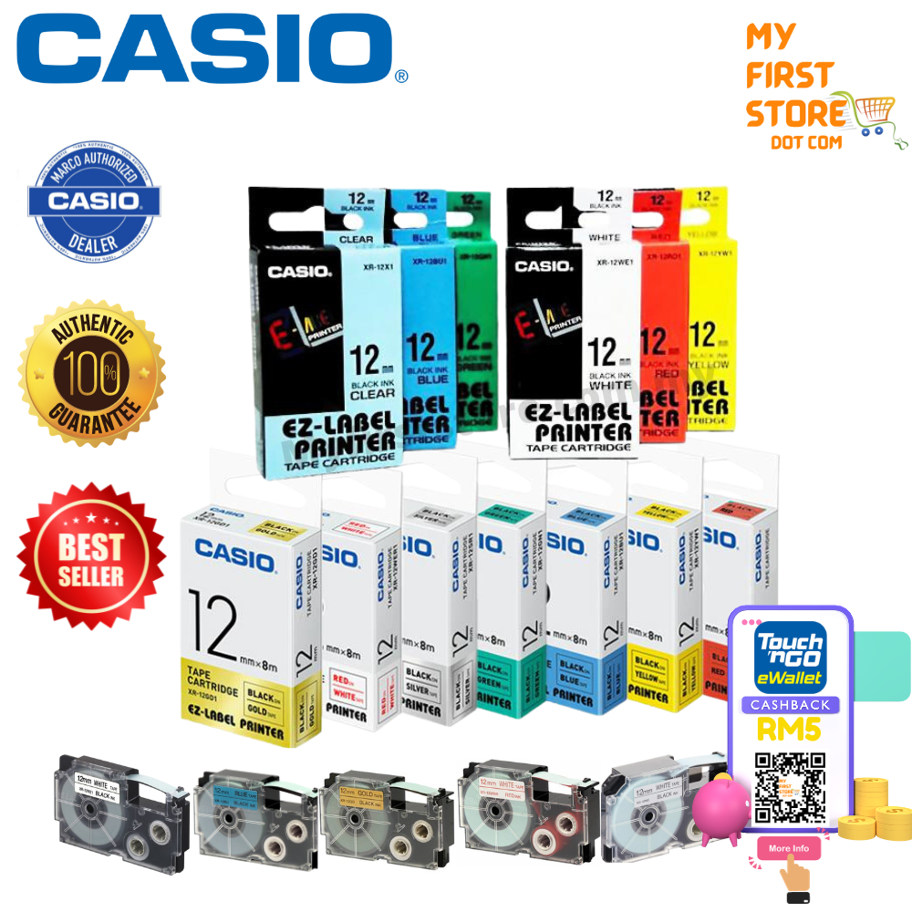 Genuine Casio XR-12 12mm EZ-Label Printer Tape Cartridge/Iron On Fabric ...