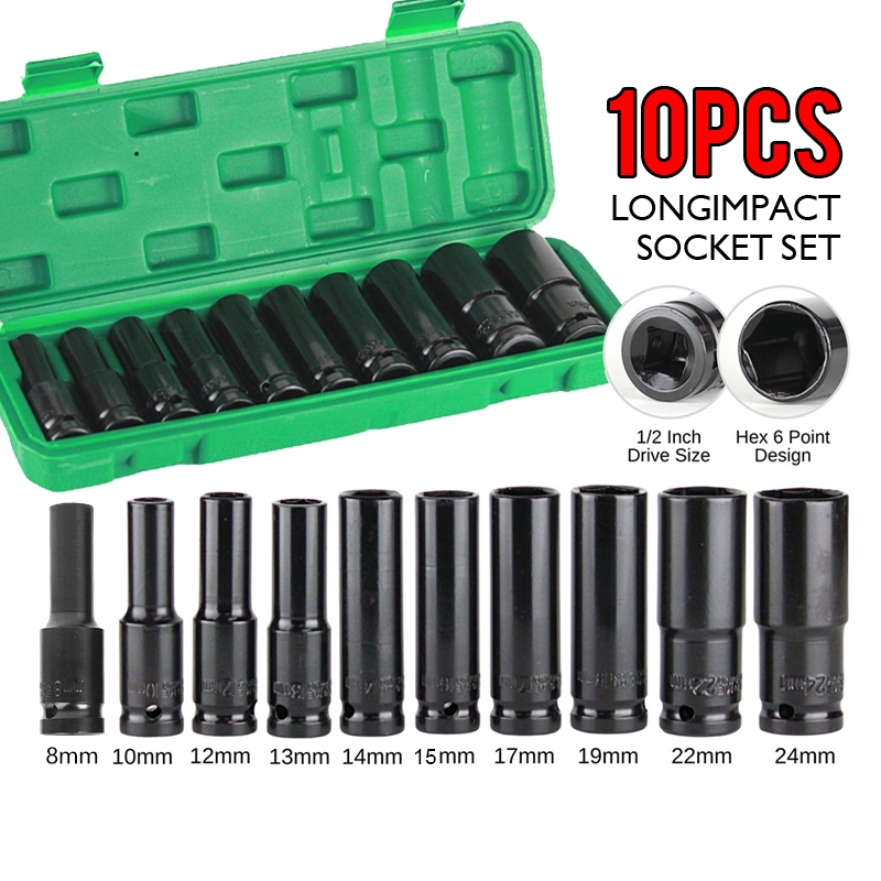 20PCS 1/2 Inch Long Impact Socket Set Black Deep Box Set Tool Set 8mm ...