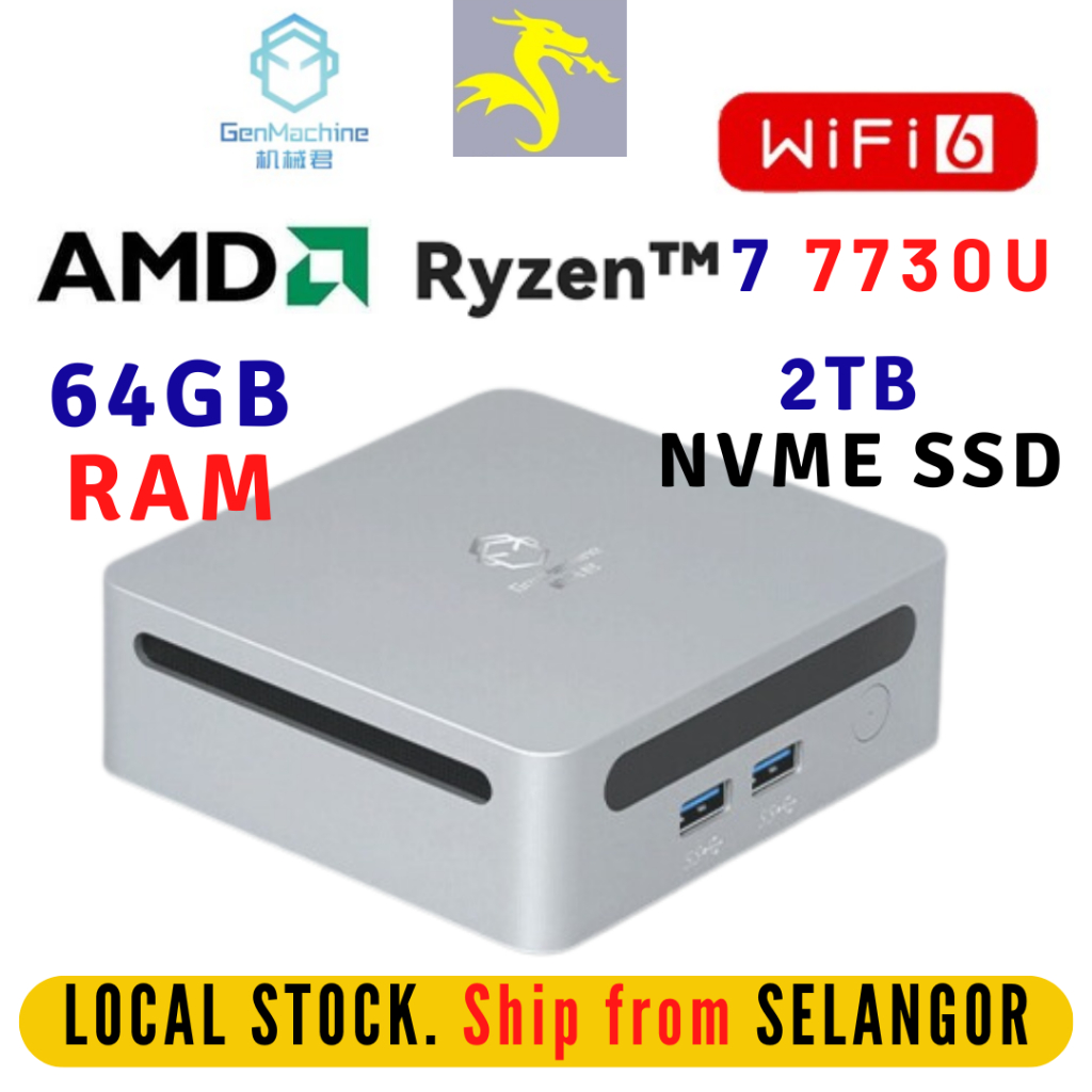 GenMachine AMD Ryzen 7 7730U Windows Mini PC DDR4 64GB RAM 2TB SSD PC ...