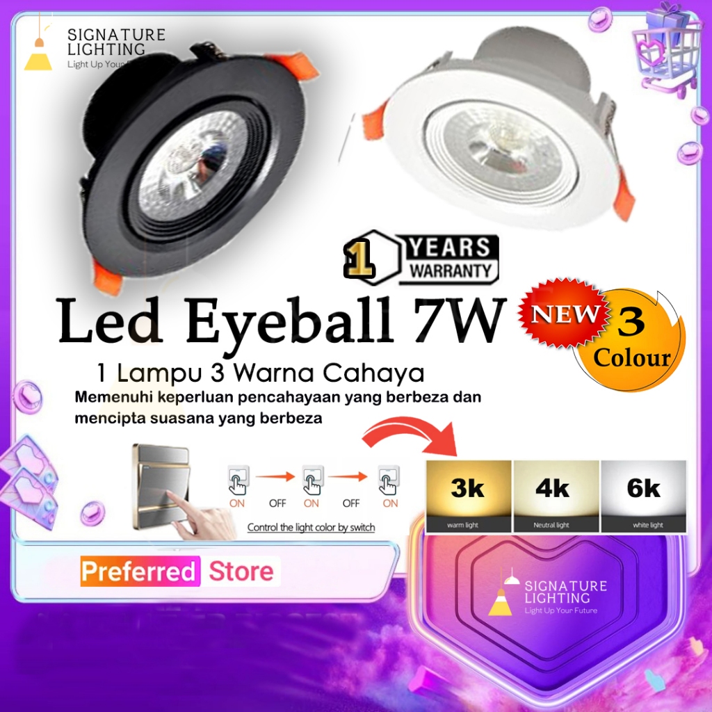 3 Color Led Eyeball 7w / Spot Light 7w ,600Lumen ,Build In 3 warna Led ...