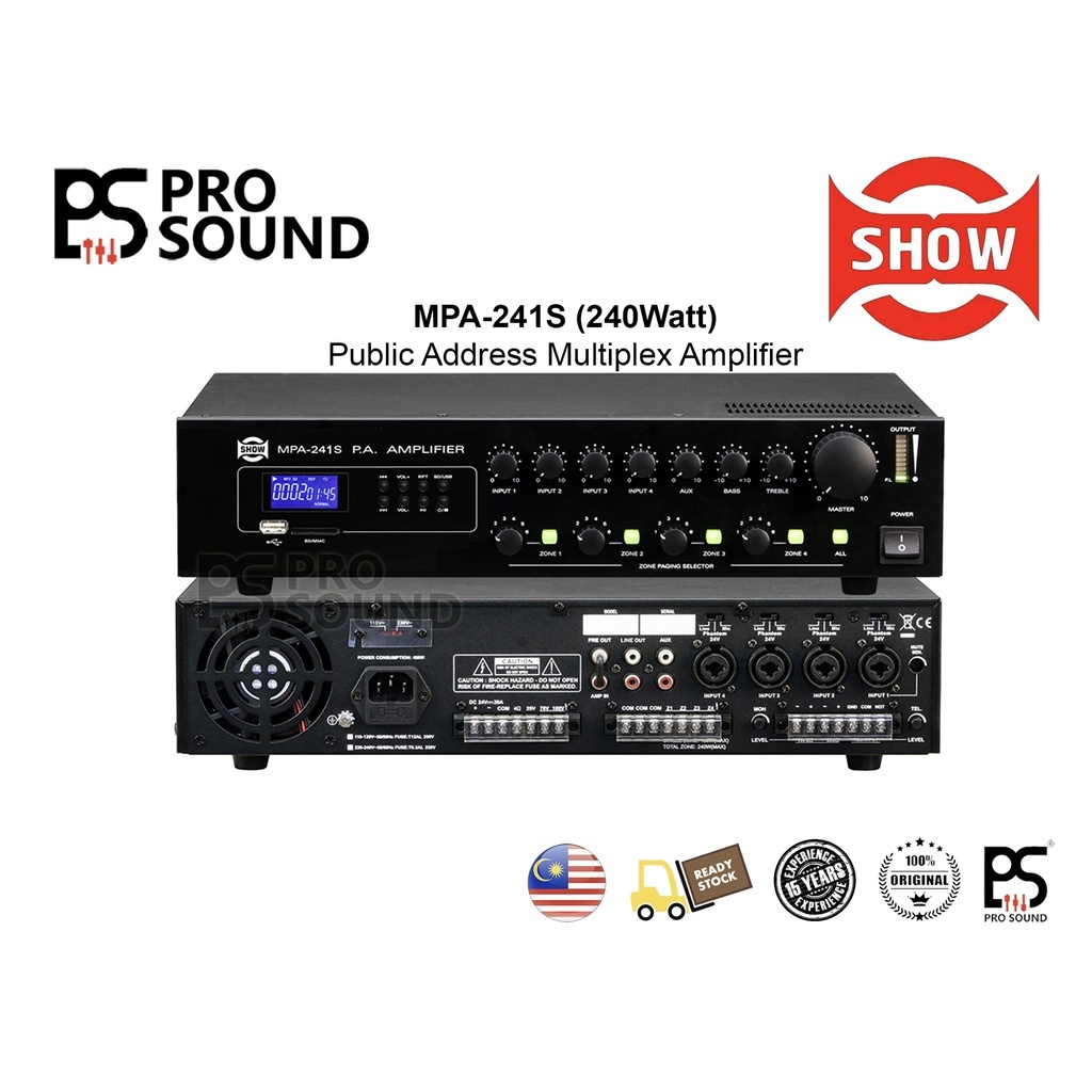 SHOW MPA-241S P.A. Public Address Power Amplifier, 240Watt PA Amplifier ...