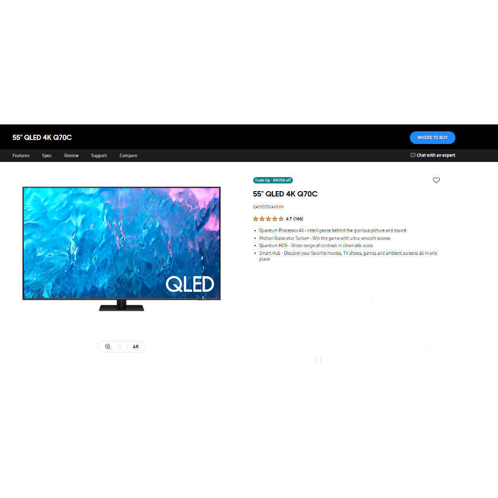 SAMSUNG NEW 2023 55" QLED 4K Q70C QA55Q70CAKXXM 100Hz Tizen™ Smart TV ...