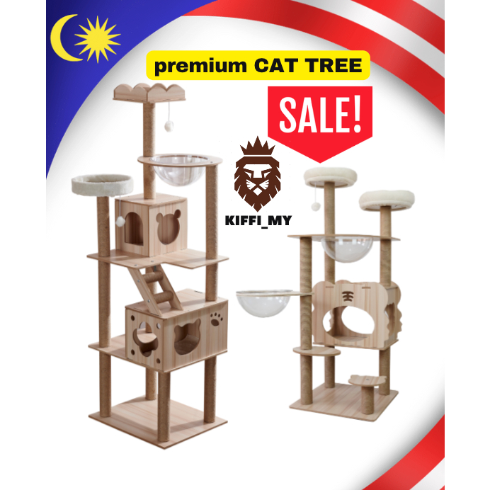 PREMIUM PINE WOOD KIFFY_MY Cat Tree Scratcher Post Rumah Mainan Kucing ...
