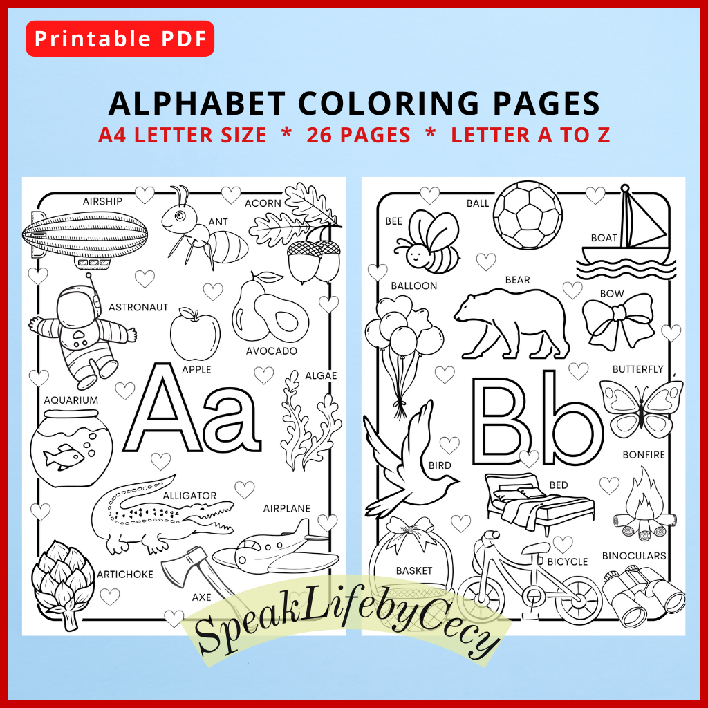 26 pages Alphabet Coloring Book Printable For Kids, Alphabet Coloring ...