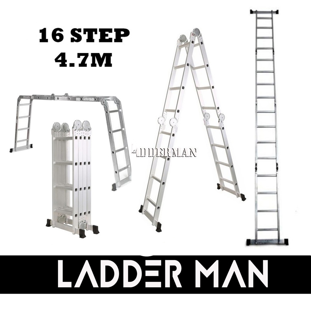 16 STEP MULTIPURPOSE ALUMINIUM LADDER 4.7M Tangga Lipat Aluminium ...