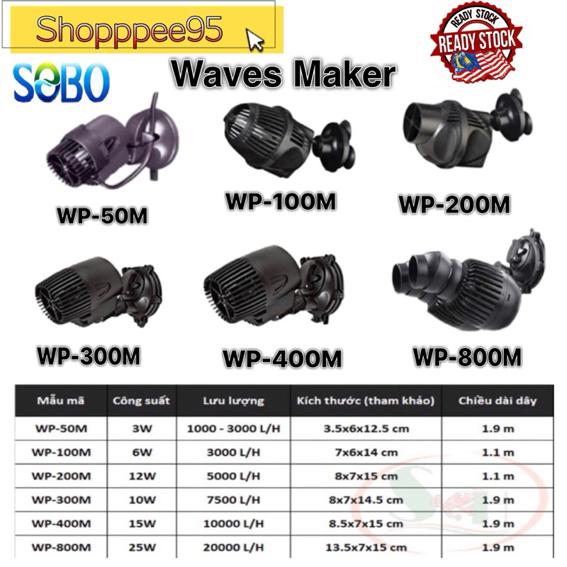 🇲🇾SOBO Aquarium Waves Maker For Aquarium Aeration Circulation WP-50M WP-100M WP-200M WP-300M WP ...