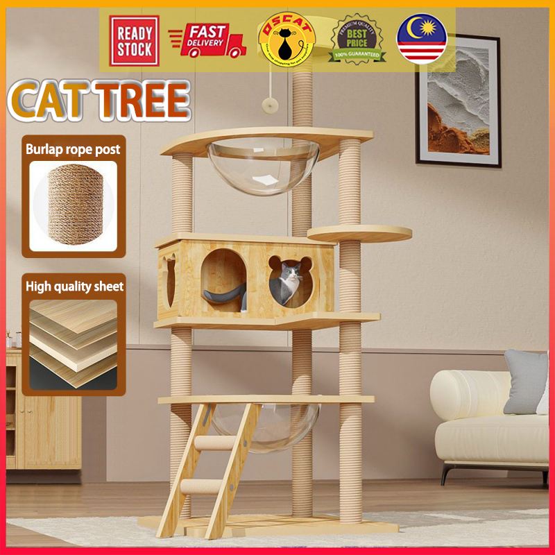 Premium Large Cat Tree House Wood Cat Condo Bed Scratcher House Cat