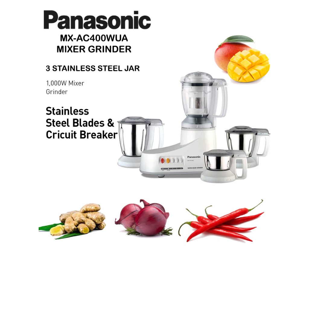 PANASONIC Super Blender Mixer Grinder with 4 Jugs (MX-AC400WUA, MX ...