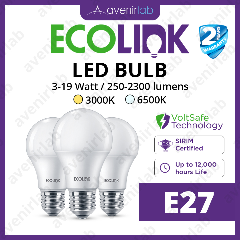 [SIRIM] ECOLINK E27 LED Light Bulb 3W 5W 7W 9W 11W 13W 14.5W 19W Sirim Certified Round Bulb P45 ...