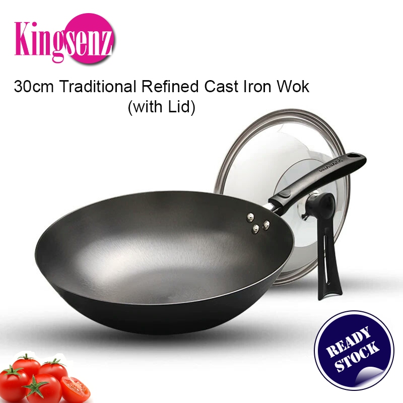 30cm Traditional Refined Cast Iron Wok - with free stainless steel ...