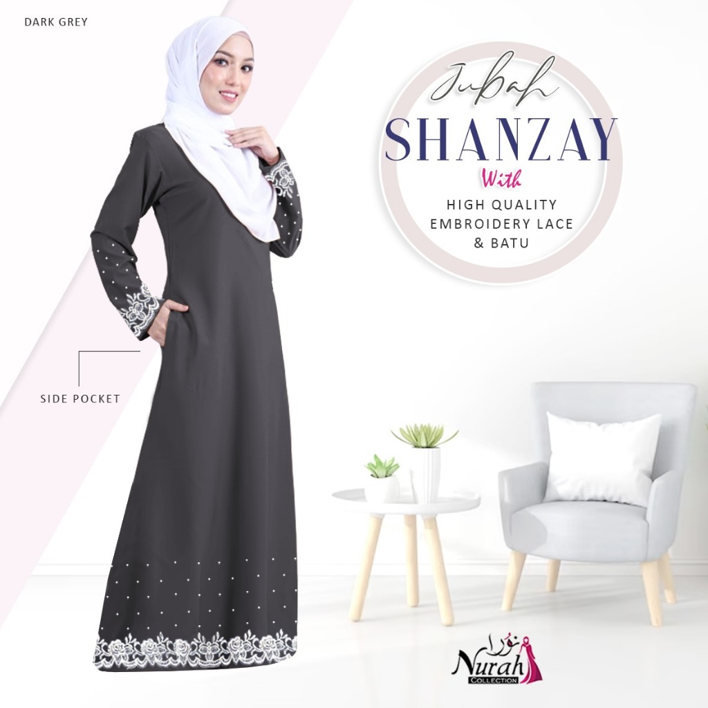 High Quality Stylish Jubah Muslimah Shazay With Front Embroidery Lace ...