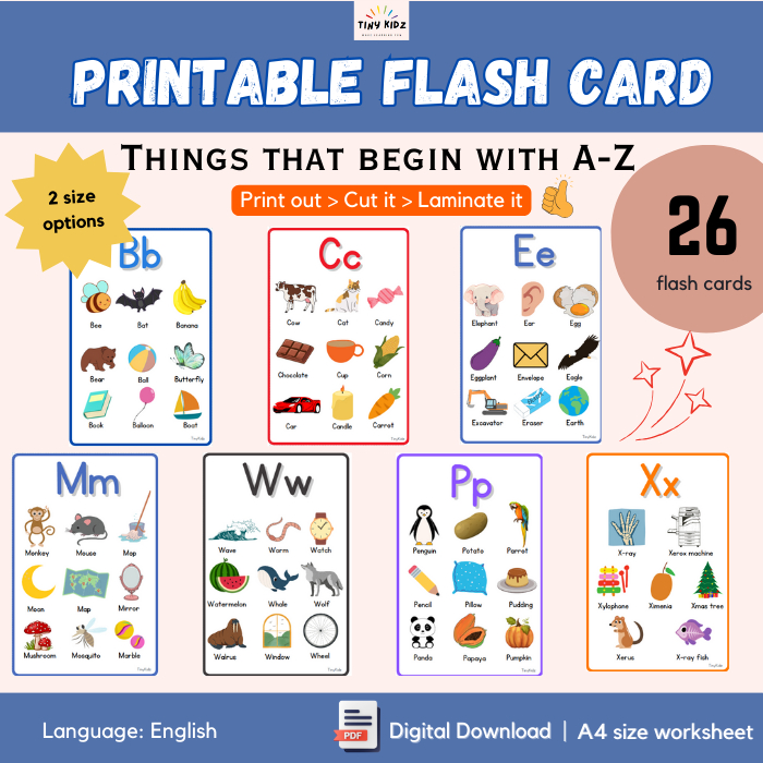 F006 PDF Printable Alphabet Flash Cards Things that begin with letter A ...