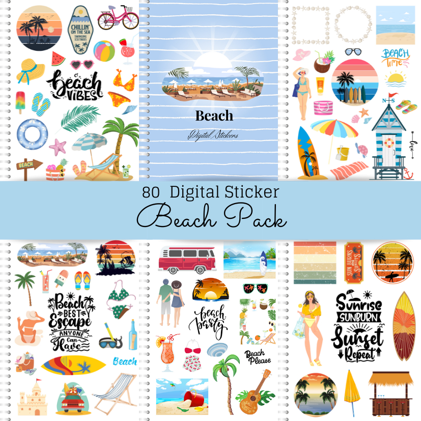 Digital Stickers for Planner Beach Pack PNG || GoodNotes Notability ...