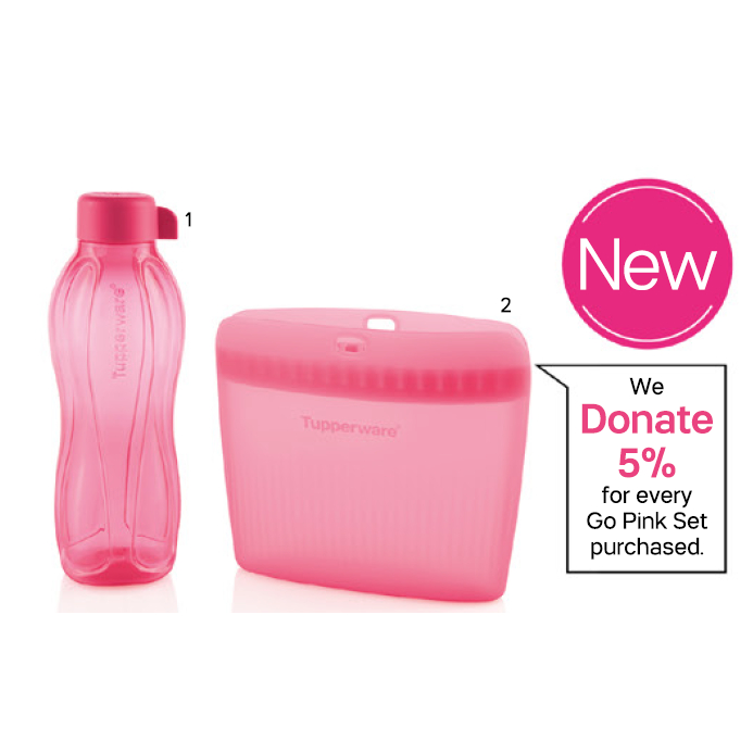 TUPPERWARE GO PINK SET / ECO BOTTLE 500ML / ULTIMATE SILICONE BAG SMALL ...