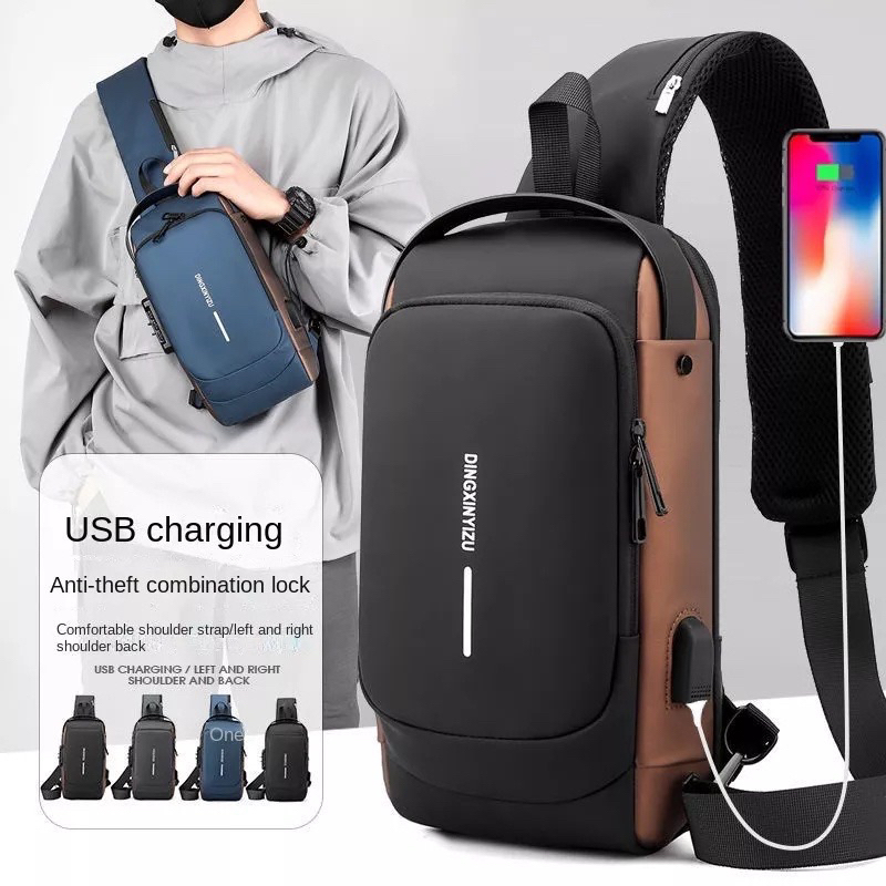 USB With Combination Lock Push Bag Beg Silang Lelaki Waist Chest Pouch ...