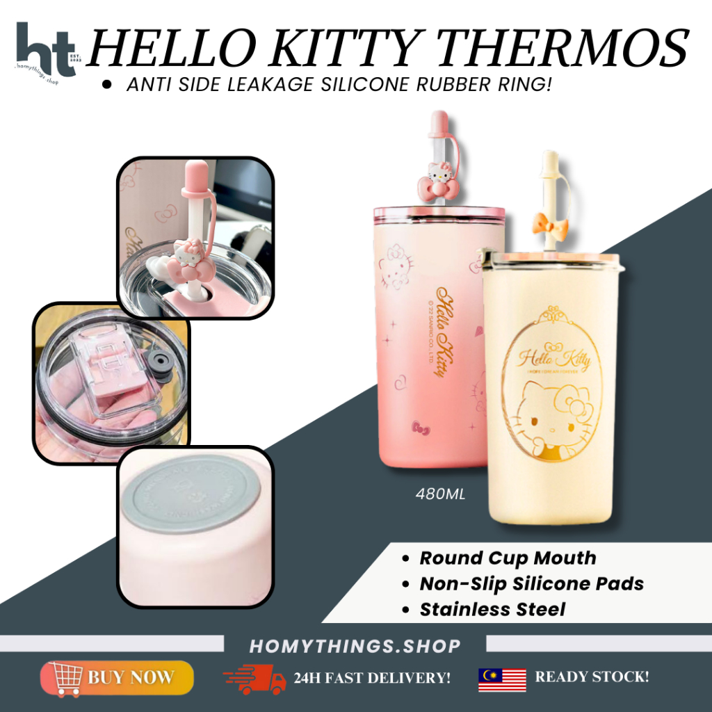 【HT.S】Stainless Steel Thermal Bottle Hello Kitty 480ML Tumbler Kids ...