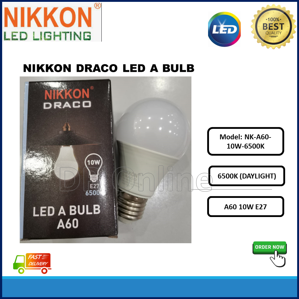 NIKKON DRACO LED A BULB A60 10W E27 6500k ( Sirim Approve) | Shopee ...