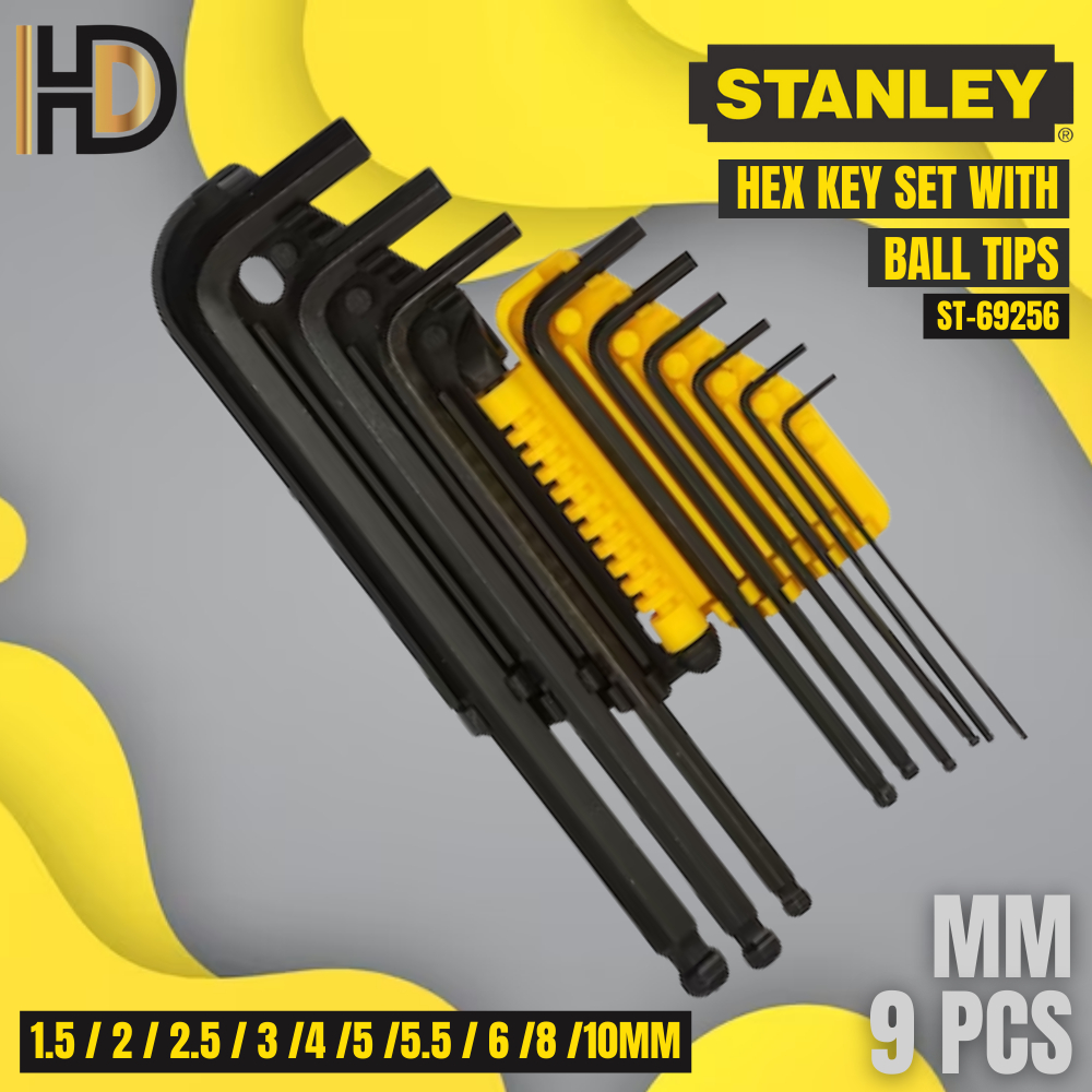 STANLEY 9 Pcs Long Arm Hex Key Set With Ball Point / STANLEY 69-256 9 Pcs Long Arm Allen Key Set ...