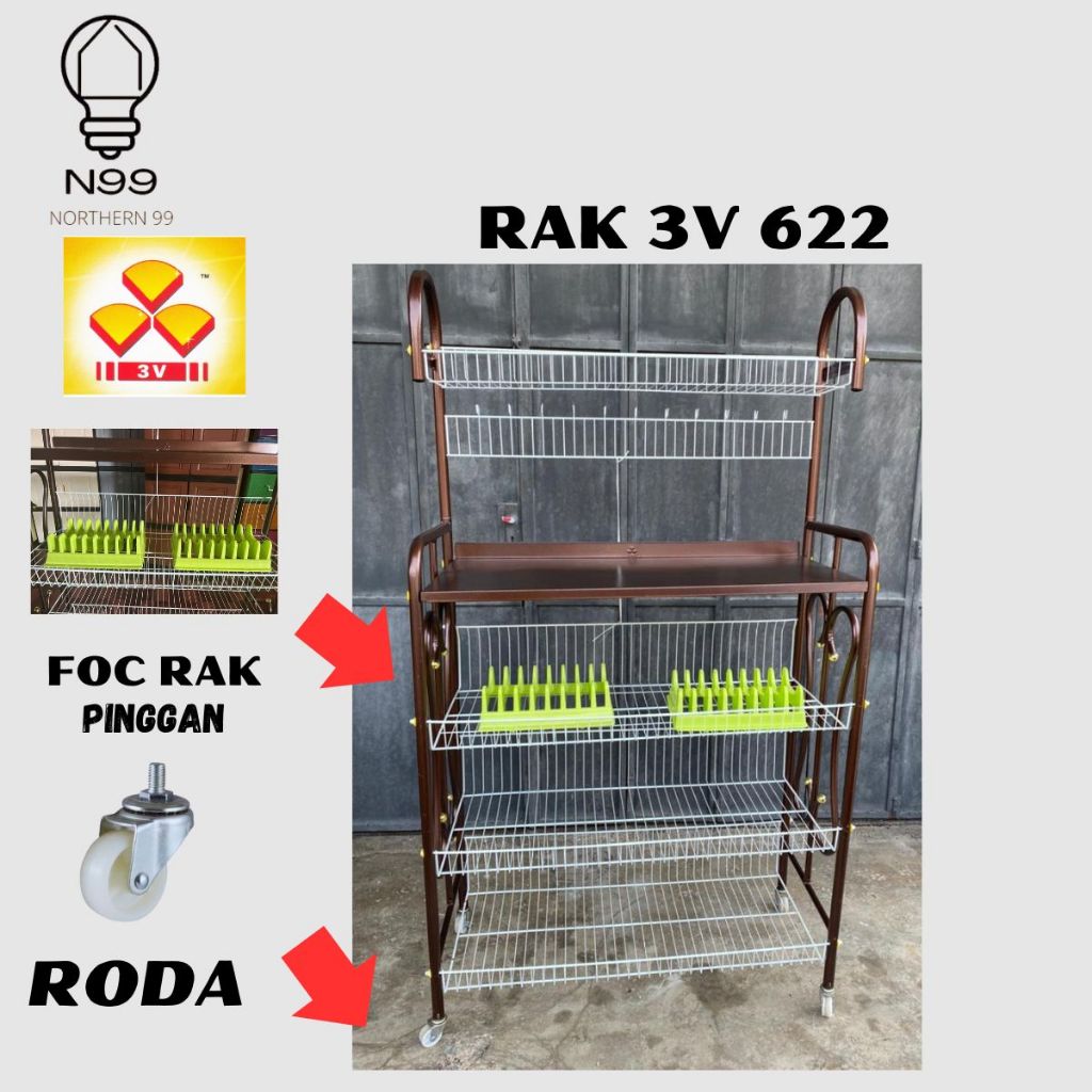 3V Rak Pinggan Besi Beroda/ Cooper Kitchen Dish with wheels / Rak ...