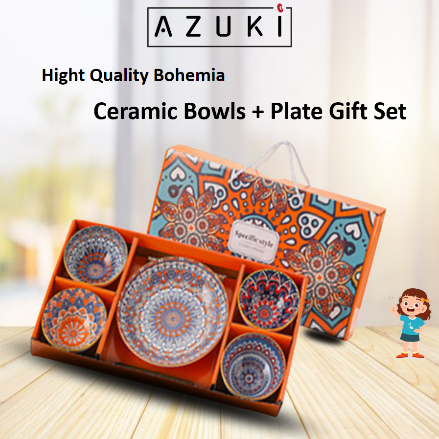 AZUKI Bohemian Style Rice Bowl Plate Porcelain Bowl Ceramic Pinggan ...