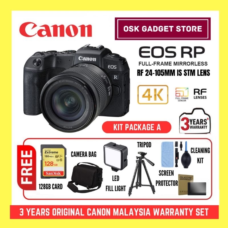 Canon EOS RP 26.2mp 4K UHD Full Frame Mirrorless Camera | Body & Kit | Package | 3 Years Canon ...