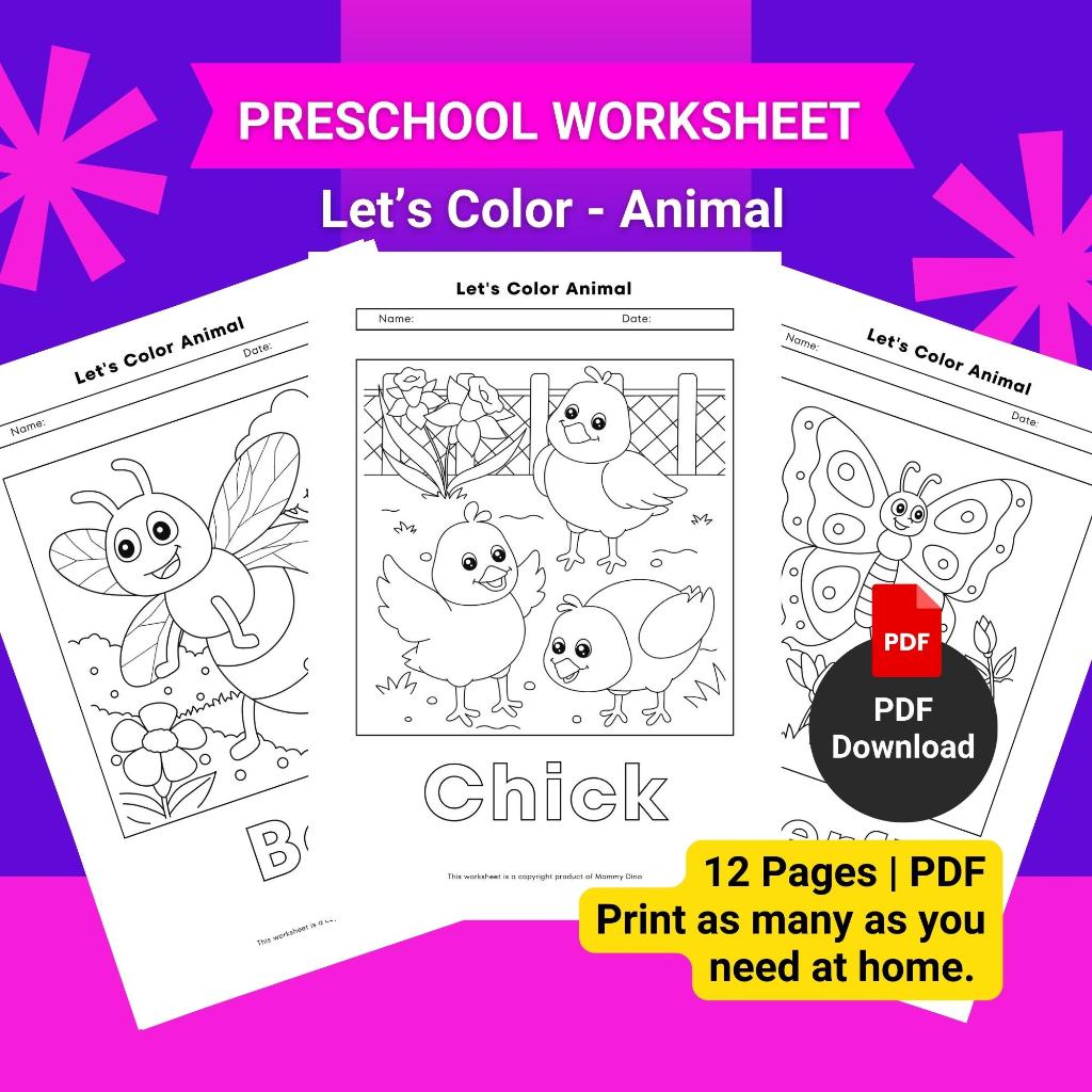 [SOFTCOPY PDF] Preschool Worksheet - LET'S COLOR ANIMAL | Shopee Malaysia