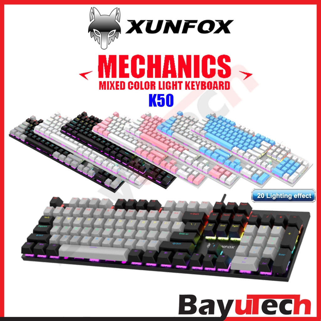 XUNFOX K50 Gaming Mechanical Keyboard USB Luminous Color Wired 104 keys ...
