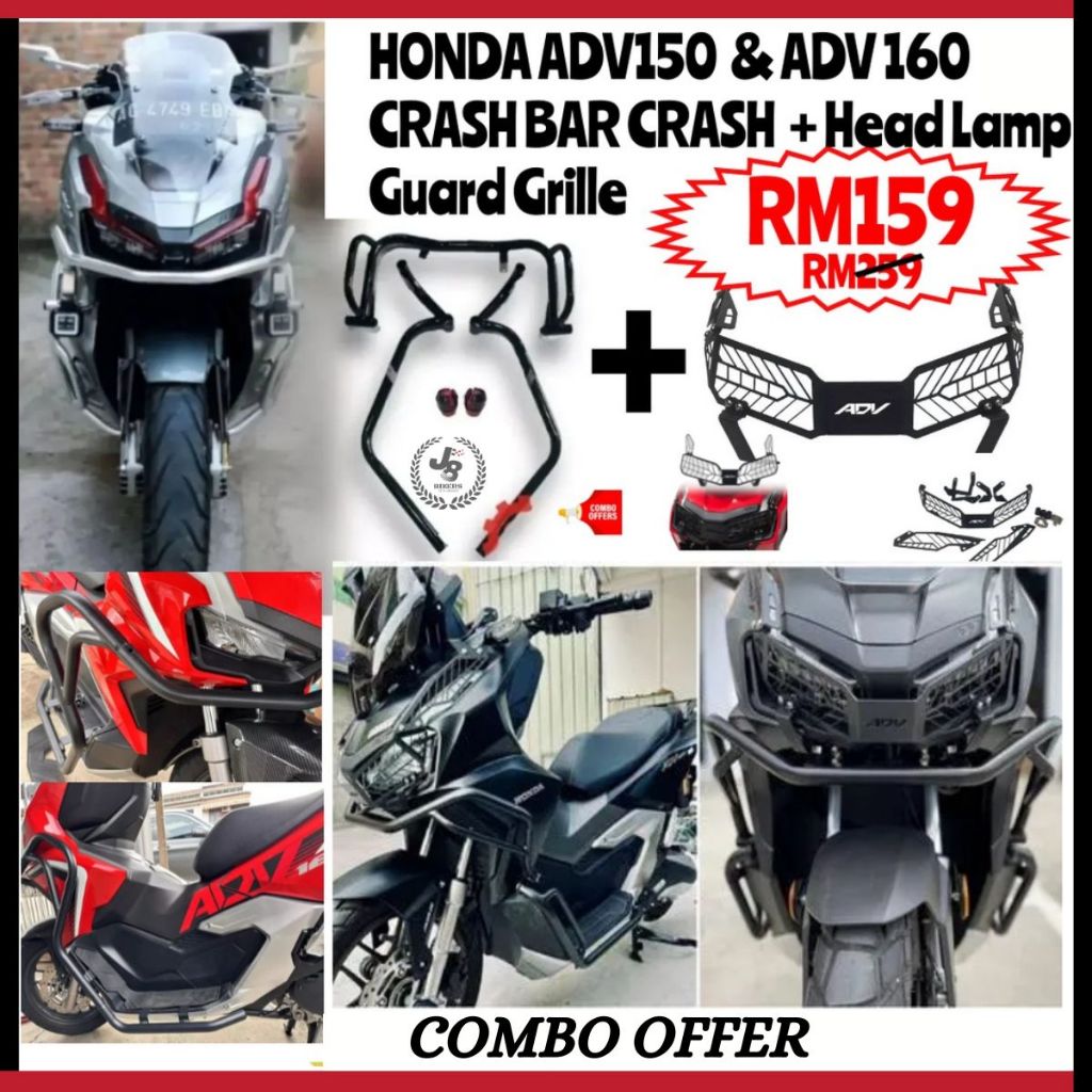 HONDA ADV150 & ADV 160 CRASH BAR CRASH GUARD ALLOY BESI + Head Lamp ...