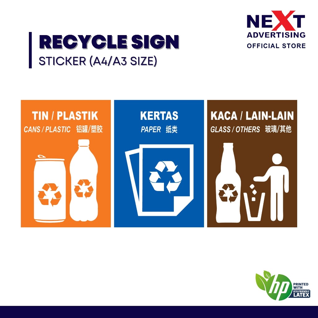 Cans/Plastic/Paper/Glass Recycle Sign | Sticker Only | Shopee Malaysia