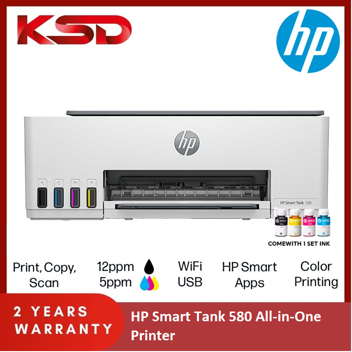 HP Smart Ink 580 (Wifi) All-in-One Printer (Print, Scan, Copy, Wireless ...
