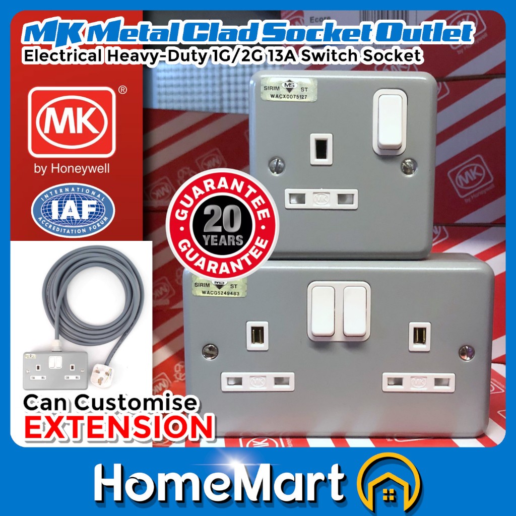 METAL CLAD 13A Metal Socket Switch Socket Outlet Single / Double Industrial Socket 【MK / MIND ...
