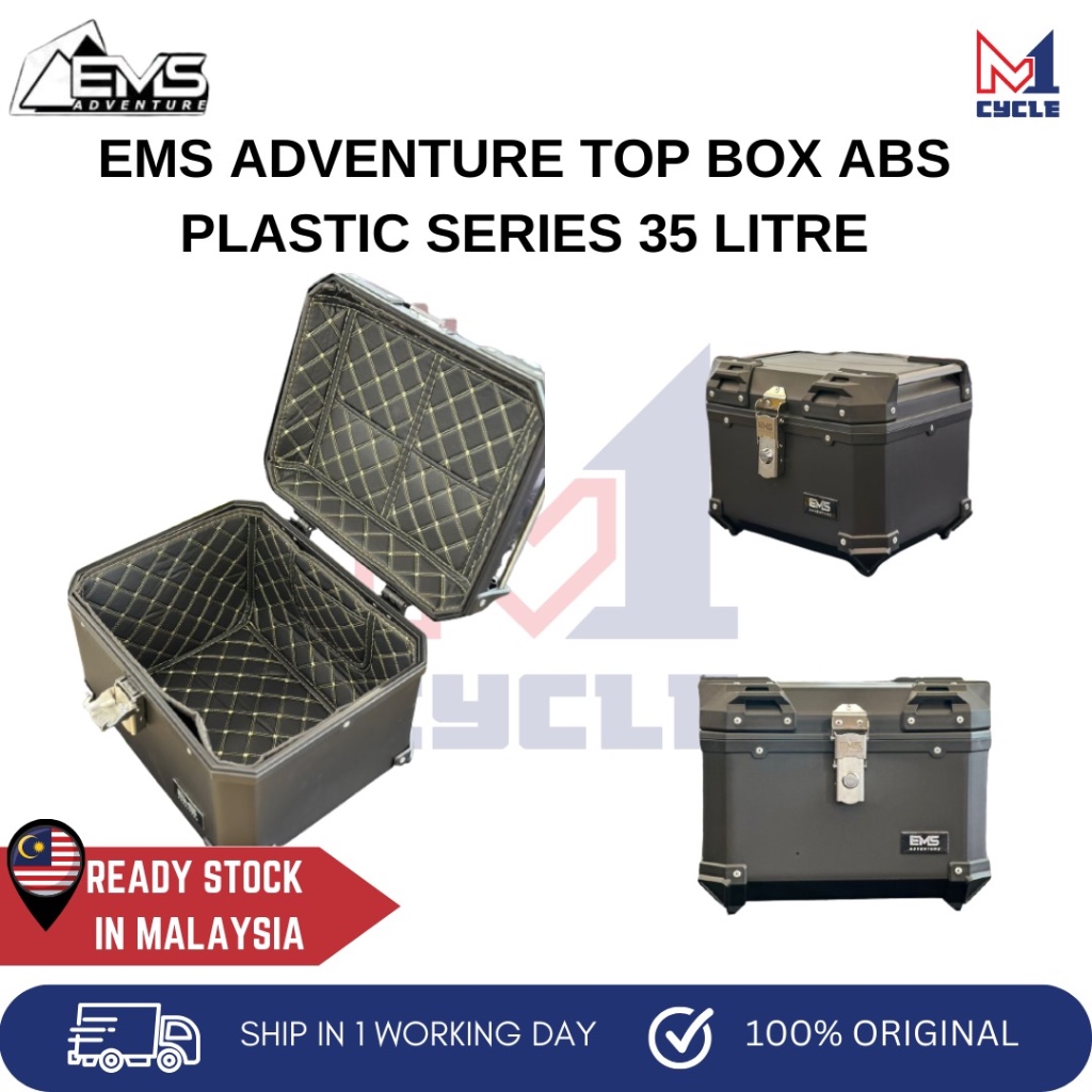 🔥 EMS ADVENTURE ALUMINIUM DESIGN ABS PLASTIC TOP BOX MOTORCYCLE 35L 45L BLACK | BOX MOTORSIKAL ...