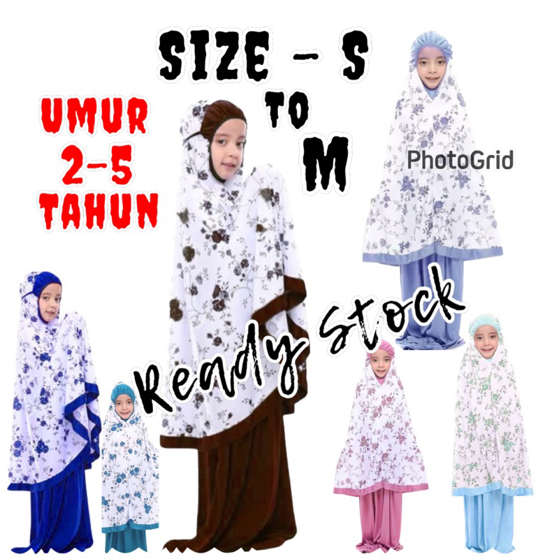 Telekung Bunga Rose Umar (2-5)To(5-12) Ready Stock | Shopee Malaysia