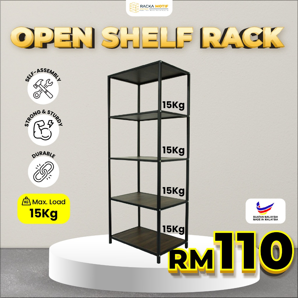 55x35x175cm Open Shelf Rack Shelf Rak Tingkat Rak Besi Multi Purpose ...