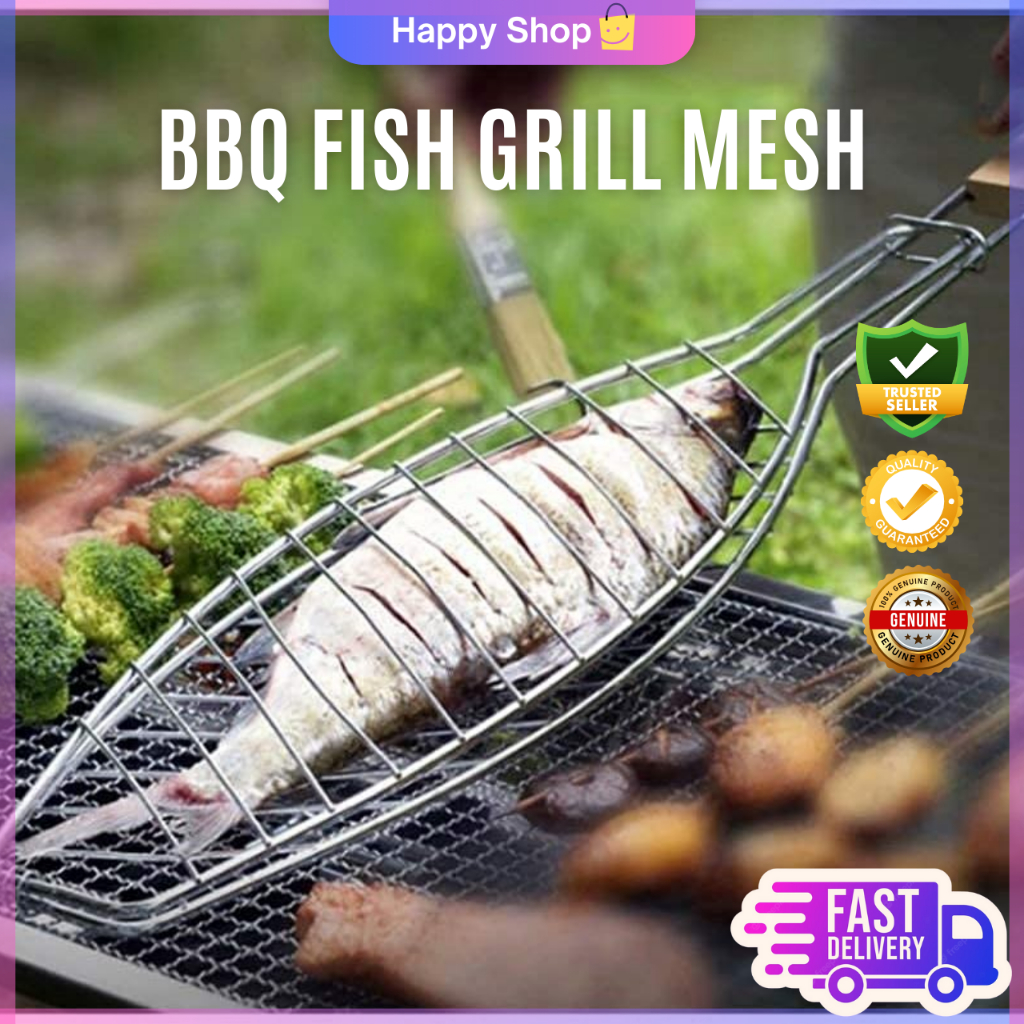 BBQ Electroplated Fish Grill Mesh (L) Fish Holder For Grill Fish ...