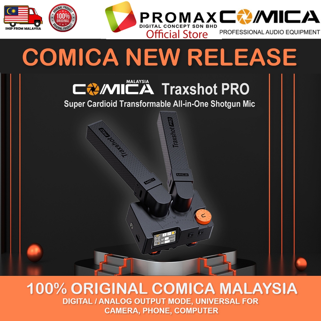 Comica Audio Traxshot PRO Camera-Mount Adjustable Dual-Capsule Hybrid ...